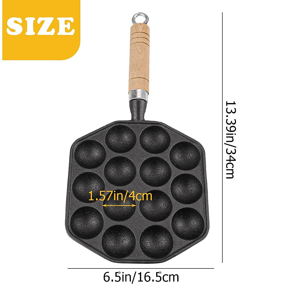 DOERDO Cast Iron Takoyaki Pan, 14 Holes Takoyaki Maker Meat Ball Mold Nonstick Baking Tray for Octopus Balls, 6.5 Inch