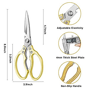 AWinjoy Kitchen Scissors, Heavy Duty Sharp Kitchen Shears Dishwasher Safe,Gold Kitchen Accessories Cooking Shears for Kitchen Meat Chicken Fish Poultry Herb Bread (Gold)