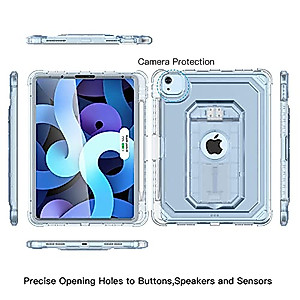 Cantis Clear Case for iPad Air 5th Generation/Air 4th Generation 10.9 Inch 2022/2020, Built-in Screen Protector & Pencil Holder Dual Layer Shockproof, Kickstand, Clear