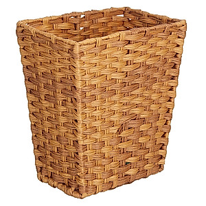 mDesign Small Woven Trash Can - Slim Rectangular Waste Basket - Decorative Garbage Waste Bin for Bedroom, Bathroom, Kitchen, Home Office, Craft, Laundry, Utility Rooms, and Garage - Camel