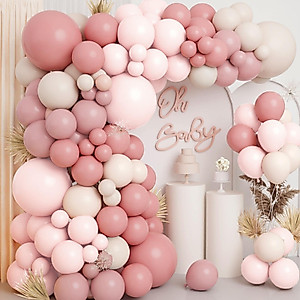 18Inch Boho Dusty Rose Pink Nude Neutral Sand White Balloons Balloon Arch Garland Kit, Boho Birthday Wedding Engagement Bachelorette Baby Shower Party Decorations for Girl Women