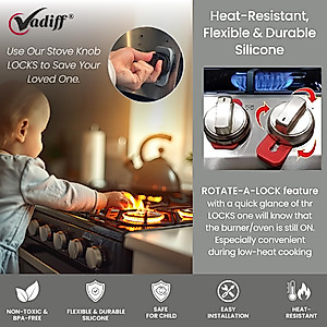 Vadiff Silicone Gas Stove Child Safety Knob Locks | Oven Knob Guard (5 Pk)(Gray)