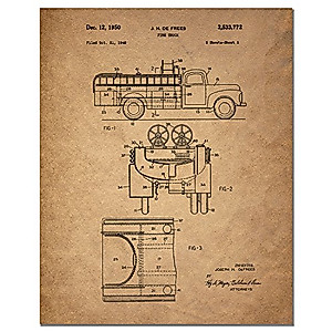 BigWig Photos Fireman Patent Wall Art Prints - Firemen Firefighter Gift Set of 6 (8 inches x 10 inches)