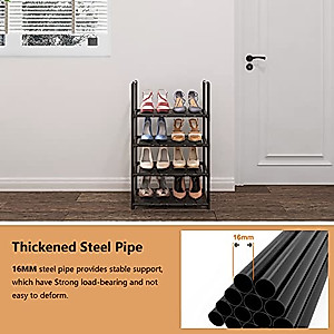 Small Shoe Rack, 4-Tier Narrow Shoe Shelf Storage for Closet Entryway Skinny Shoe Organizer Metal Black Stackable Shoe Stand