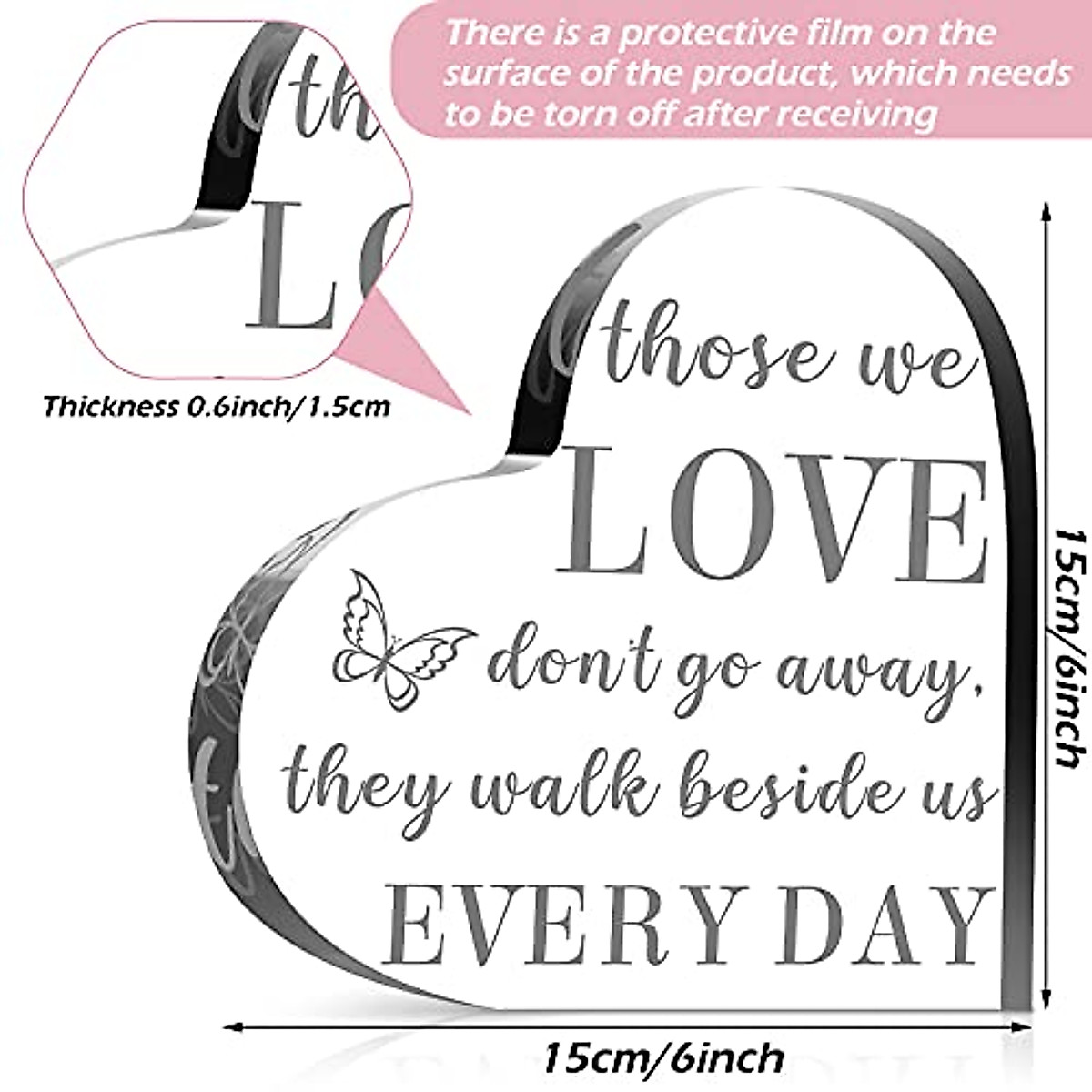 Acrylic Sympathy Gift Loss Gifts Bereavement Acrylic Heart Memorial Gift Sympathy Table Decorations Sympathy Condolence Gift for Loss of Loved One Table Centerpieces Remembrance (6 x 6 x 0.6 Inch)