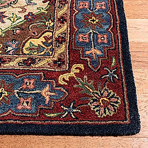 SAFAVIEH Heritage Collection 4' Square Red / Multi HG926A Handmade Traditional Oriental Premium Wool Area Rug