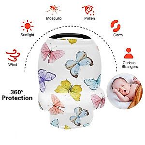 Nursing Cover Breastfeeding Scarf Colorful Butterflies - Baby Car Seat Covers, Stroller Cover, Carseat Canopy (810b)