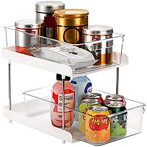 Hacaroa 2 Tier Sliding Basket Drawer Organizer with Handles, Pull Out Under Sink Organizer Shelf, Stackable Slide-out Storage Bins for Cabinet, Kitchen, Bathroom, Office, Clear