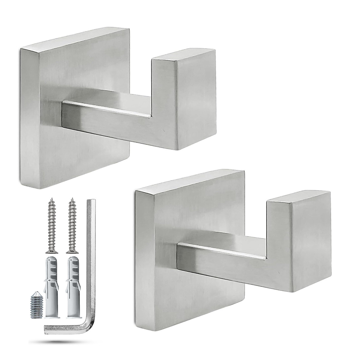 Luclxx Home Towel Hooks for Bathroom Wall Mounted - Brushed Nickel Towel Hook - Towel Hook - Towel Holder for Bathroom Wall - Robe Hooks - Bathroom Hooks for Towels - Square Hooks - 2 Pack