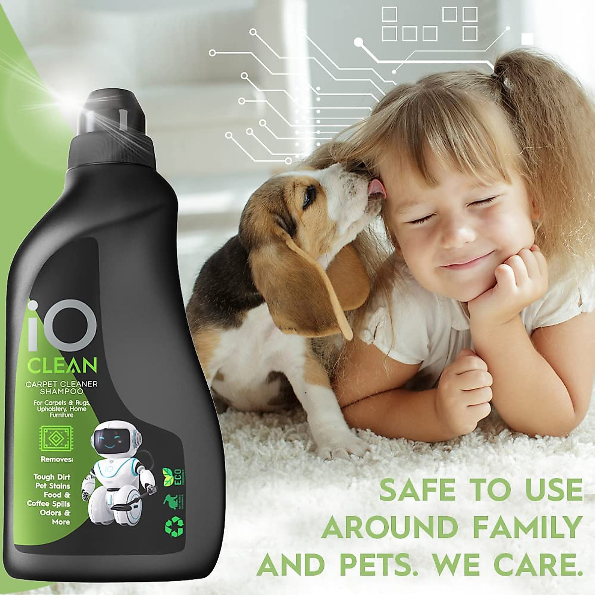 iO CLEAN Concentrate Carpet Cleaner Shampoo (33.8 FL OZ) – Deep Cleaner & Deodorizer – Alone or Machine Use – Stain Remover and Odour Eliminator – For Carpets Rugs and Upholstery