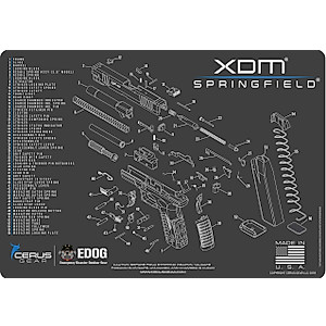 Springfield Armory XDm 5 PC EDOG Cerus Gear Schematic Exploded View Heavy Duty Pistol Cleaning 12x17 Padded Gun-Work Surface Protector Mat Solvent & Oil Resistant & 3 PC Cleaning Essentials & Clenzoil