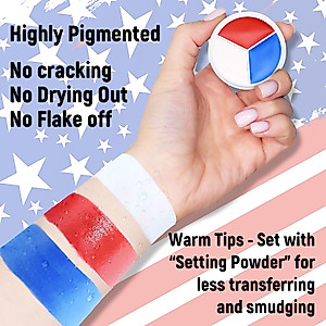 Red White Blue Face Paint - 3 Colors 12g USA American Flag Patriotic Stripe Fan Brush Stick, Face and Body Paint for 4th of July Independence Day, Halloween Cosplay Makeup, Sports Events Party Stuff