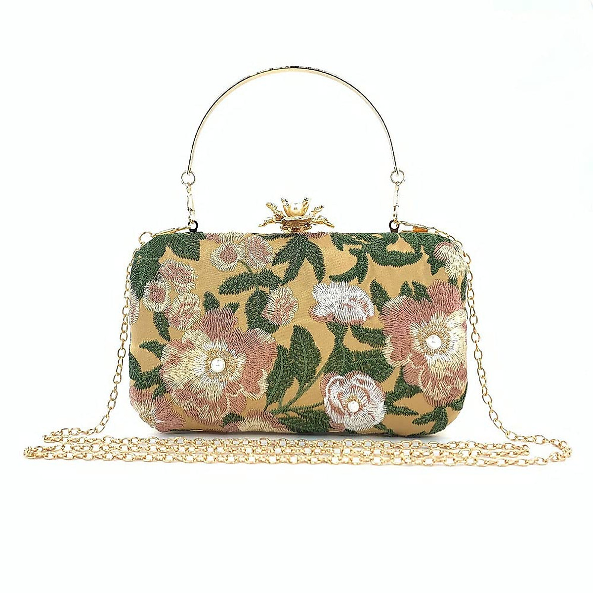Colorful Embroidery Floral Clutch Evening Bags for Women 7.8'' Wedding Party Prom Cocktail Party Handbag