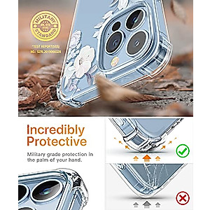 GVIEWIN for iPhone 13 Pro Max Case with Screen Protector + Camera Lens Protector, Soft Shockproof Clear Floral Phone Protective Case Cover for Women Girls, Flower Pattern Design (Hibiscus)