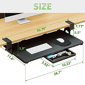 CALASK Desktop Keyboard Tray with Mouse Pad, Under Desk Pull Out, 26.77" X 11.81" Large Size Keyboard Tray with C-Clip Mount, Easy Installation, Computer Keyboard Stand, for Home Study and Office