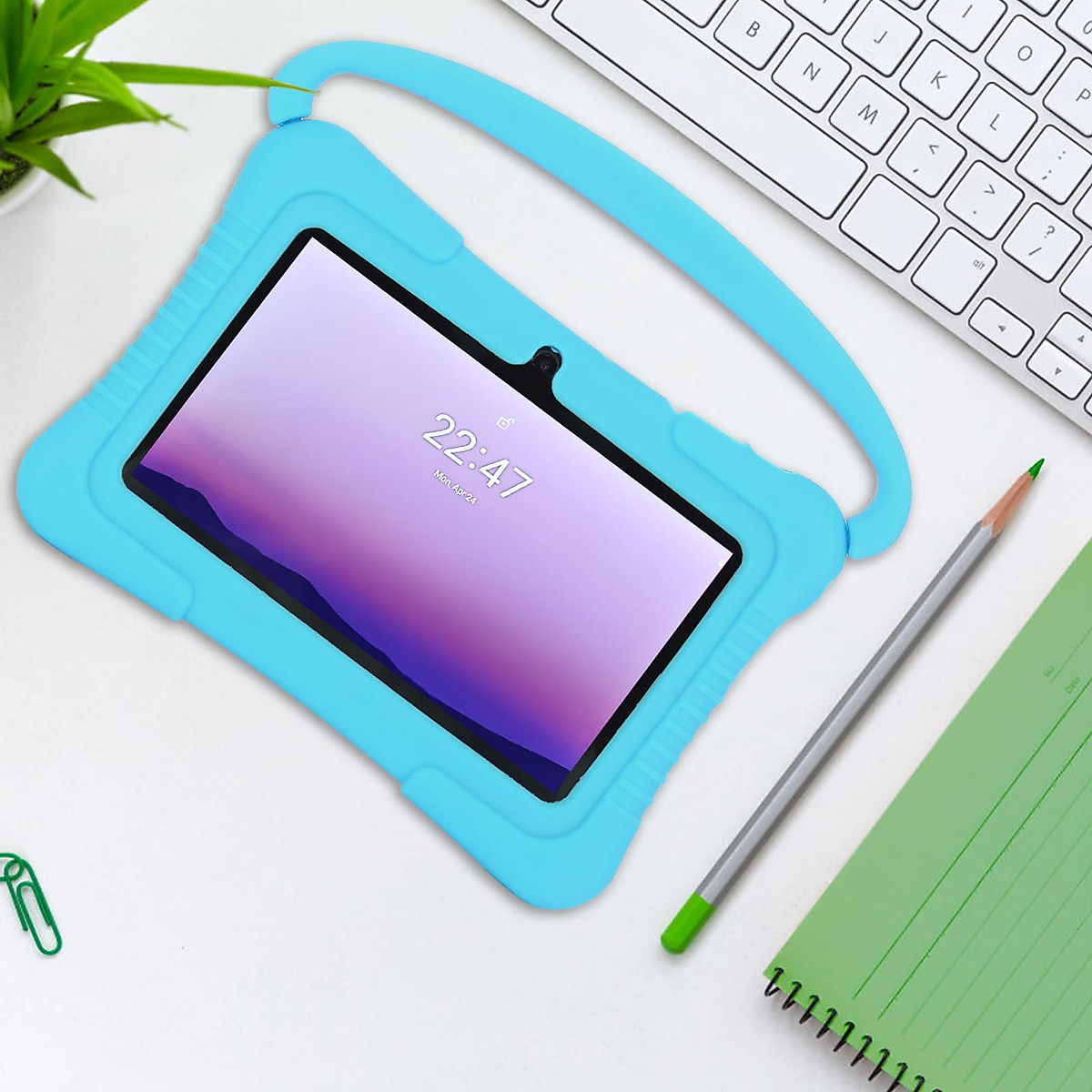 Acogedor Kids Tablet, 7 Inch Tablet with 2GB RAM 32GB ROM, Quad Core Processor, 3D Design, Dual Camera, Parental Control, Protective Cover Case with Stand (Blue)