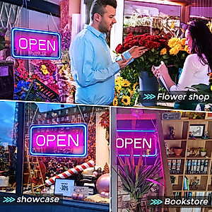 ROLANCHE Open Signs for Business Window, 16"x 9" Neon Open Sign, Bright COB Chip LED Open Sign with ON/OFF Switch, Blue & Pink Open Light Up Sign for Wall, Shop, Hotel, Horizontal