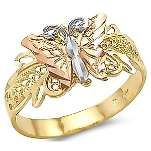 Sonia Jewels Size- 11-14k Tri Color Yellow White and Rose Gold Butterfly Ring