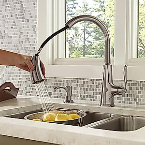 Pfister Pasadena Kitchen Faucet with Pull Down Sprayer and Soap Dispenser, Single Handle, High Arc, Stainless Steel Finish, F5297PDS