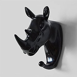 Kopiqin Crafts Home Wall Decoration Elegant Single Rhino Head Wall Resin Hook Cartoon Hook Jewelry Key Scarf Bag Hanger Robes Coat Rack for Living Room Bedroom