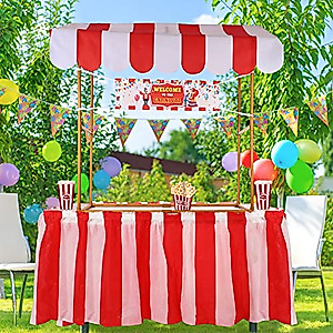 Jutom 45 Pcs Carnival Tabletop Decorating Kit Carnival Circus Concession Stand Decor Red White Striped Table Skirt Welcome to The Carnival Banner Popcorn Boxes Balloon for Carnival Party Decor