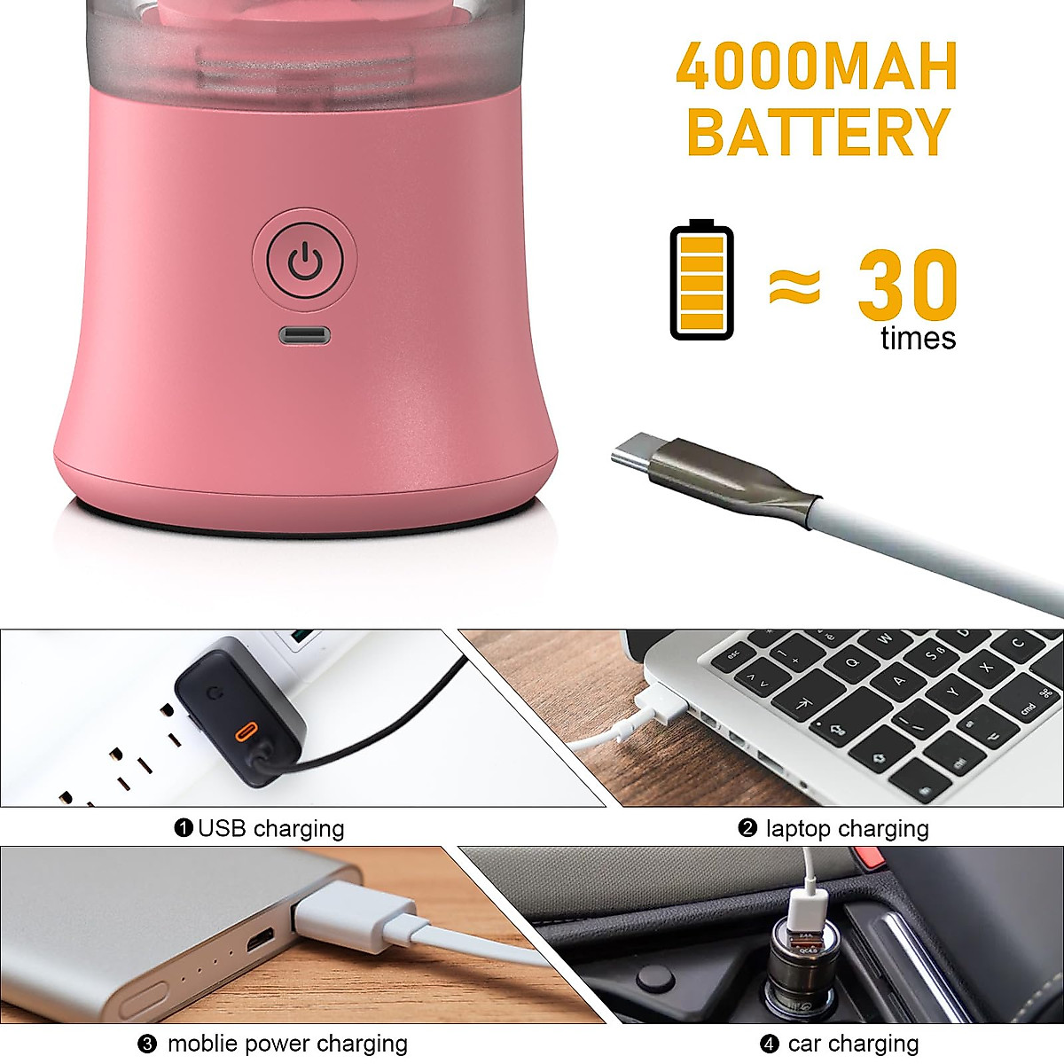 Portable Blender USB Rechargeable, Personal Size Blender Juicer Machines Cup For smoothies and shakes, 20oz Mini Fruit Mixer Cup with Six Blades (Pink)