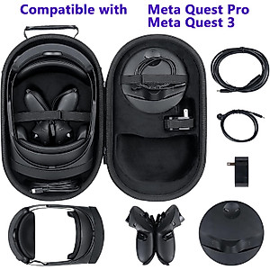co2CREA Hard Case Compatible with Meta Quest 3S / Meta Quest 3 / Meta Quest Pro Virtual Reality VR Headset