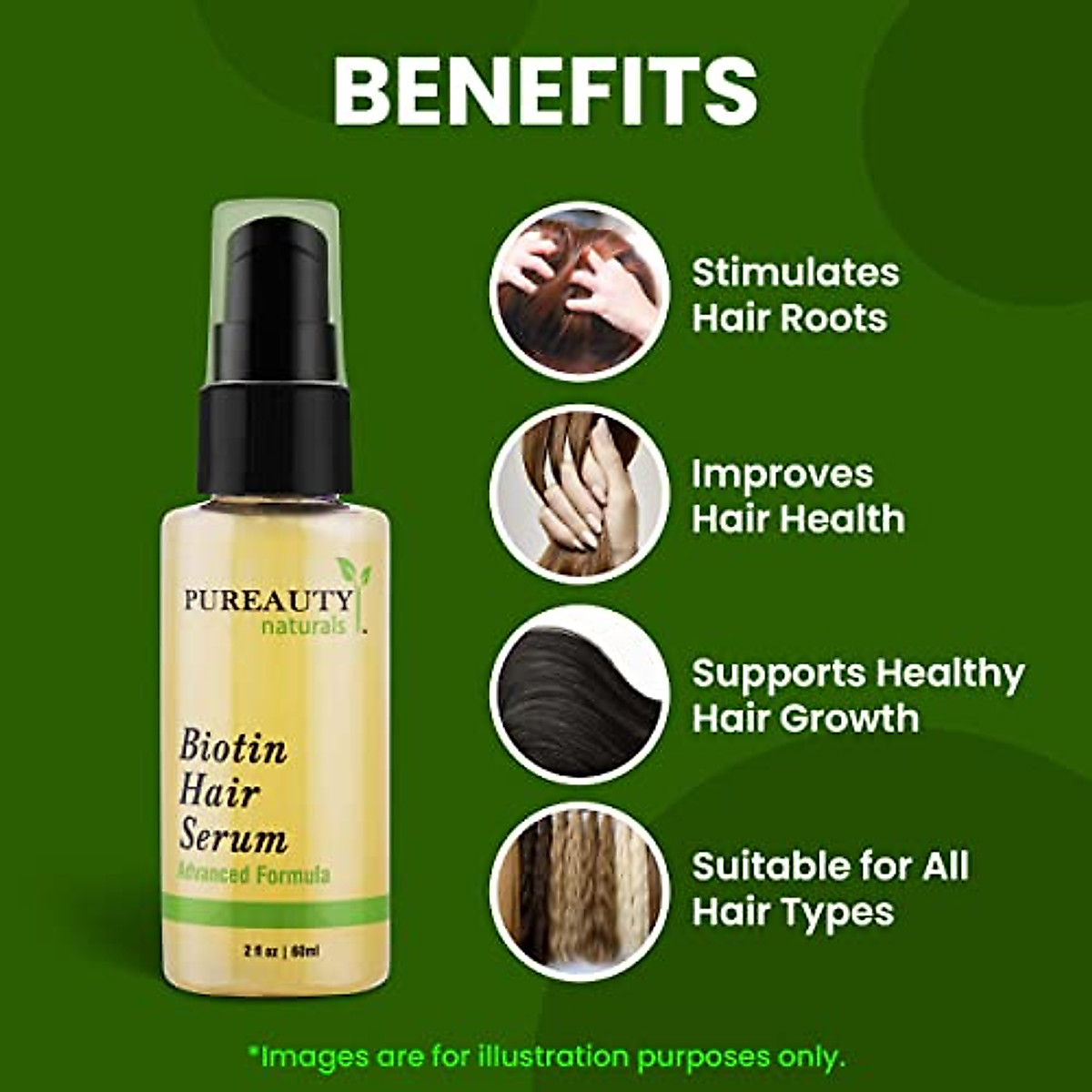 Biotin Hair Growth Serum - Biotin serum & Hair growth oil and hair serum - Topical hair growth product for thicker looking hair growth for women & men hair loss serum - Biotin oil by Pureauty Naturals