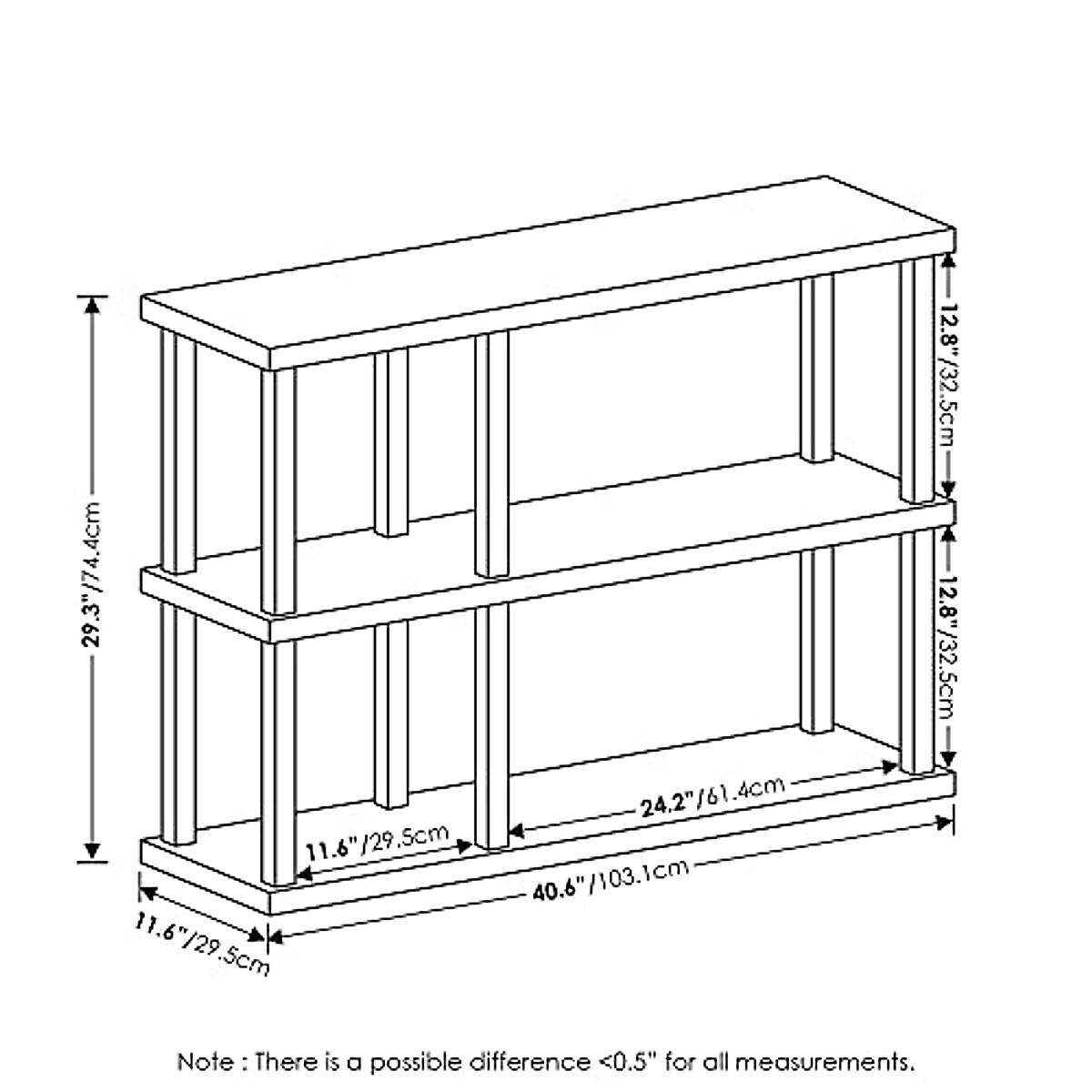Furinno Turn-N-Tube No Tools Decorative Display Shelf, 3-Tier, Americano/Black