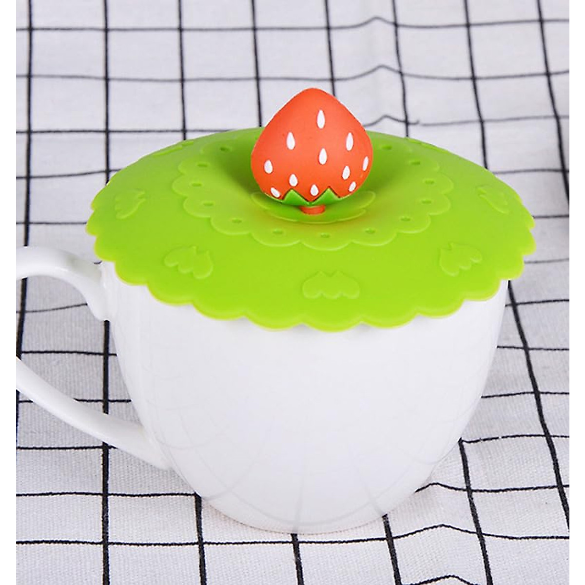 AKOAK 4 Pcs Lovely Fruit Lace Pattern Silicone Cup Lid, Creative Sealing Leakproof Glass Cup Lid Coffee Cup Suction Lid