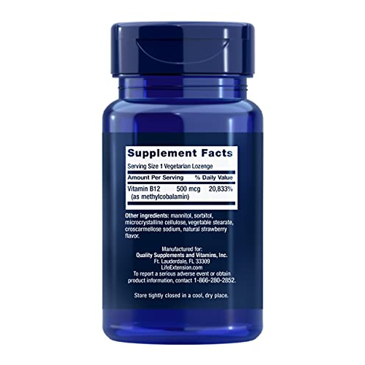 Life Extension Vitamin B12 Methylcobalamin 500mcg - Vitamin B12 Supplement For General Energy and Brain Health - Sugar Free Vegetarian Lozenges Dissolve in Your Mouth - Once Daily - 100 Count