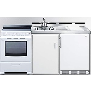 Summit Appliance ACK72ELSTW 72" Wide All-in-One Kitchenette with Electric Range, Refrigerator-freezer Included, Cutlery Bin, Storage Compartment