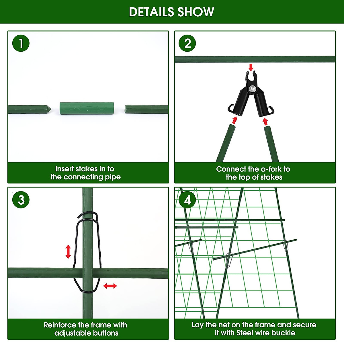 TOCCYARD 48”x 48”Foldable Cucumber Trellis Set, A-Frame Garden Trellis for Climbing Plant Outdoor, Detachable Cucumber Trellis for Raised Bed, Plant Grow Support for Tomato, Squash, Vegetable