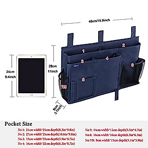 Surblue Bedside Caddy Hanging Bed Organizer Storage Bag Pocket for Bunk and Hospital Beds, College Dorm Rooms Baby Bed Rails, Camp 8 Pockets, (Large, Blue)