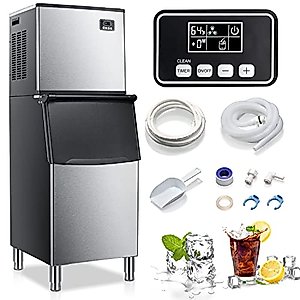 ZAFRO Ice Maker Machine Commercial，352lbs/24H Industrial Ice Machine with 198lbs Ice Bin, 22.5" Air Cooled Stainless Steel Ice Cube Maker for Restaurant/Hospital/Bar/Cafe/Lab with Scoop Silver