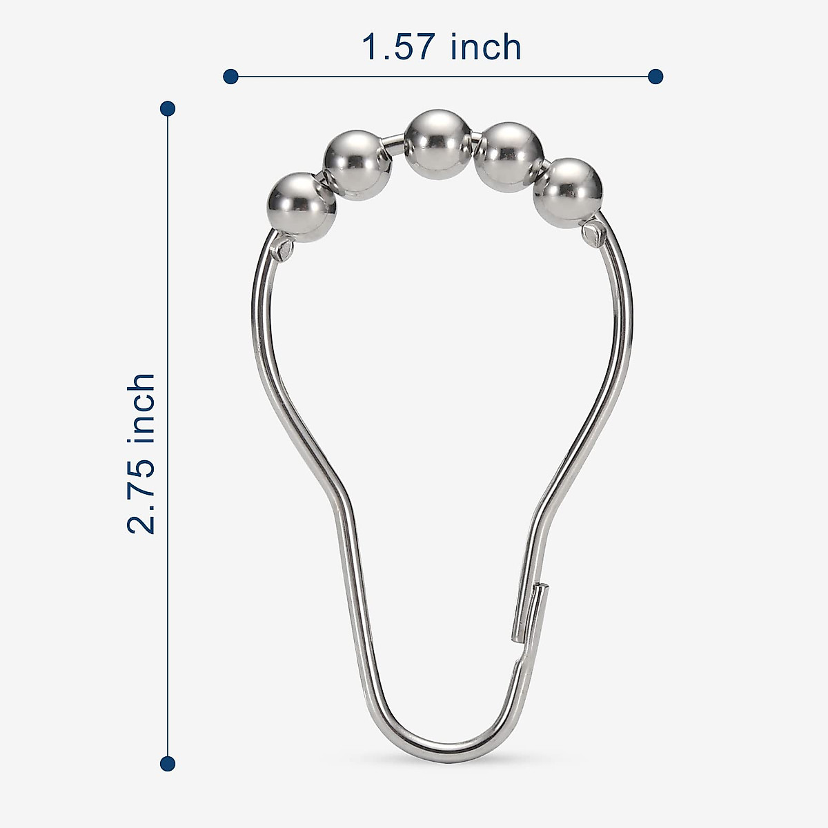 Shower Curtain Hooks, OEH Stainless Steel Shower Curtain Rings, Roller Gliding Shower Hooks for Shower Curtain, Rustproof Shower Rings for Curtain, Shower Curtain, Shower Rod, Set of 12, Chrome