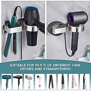 Hair Dryer Holder, Hair Tool Organizer, Stainless Steel Blow Dryer Holder Wall Mounted, Adhesive Hair Straightener Holder, Bathroom Bedroom Hair Care Styling for Flat Iron,Curling Iron,Hairdryer