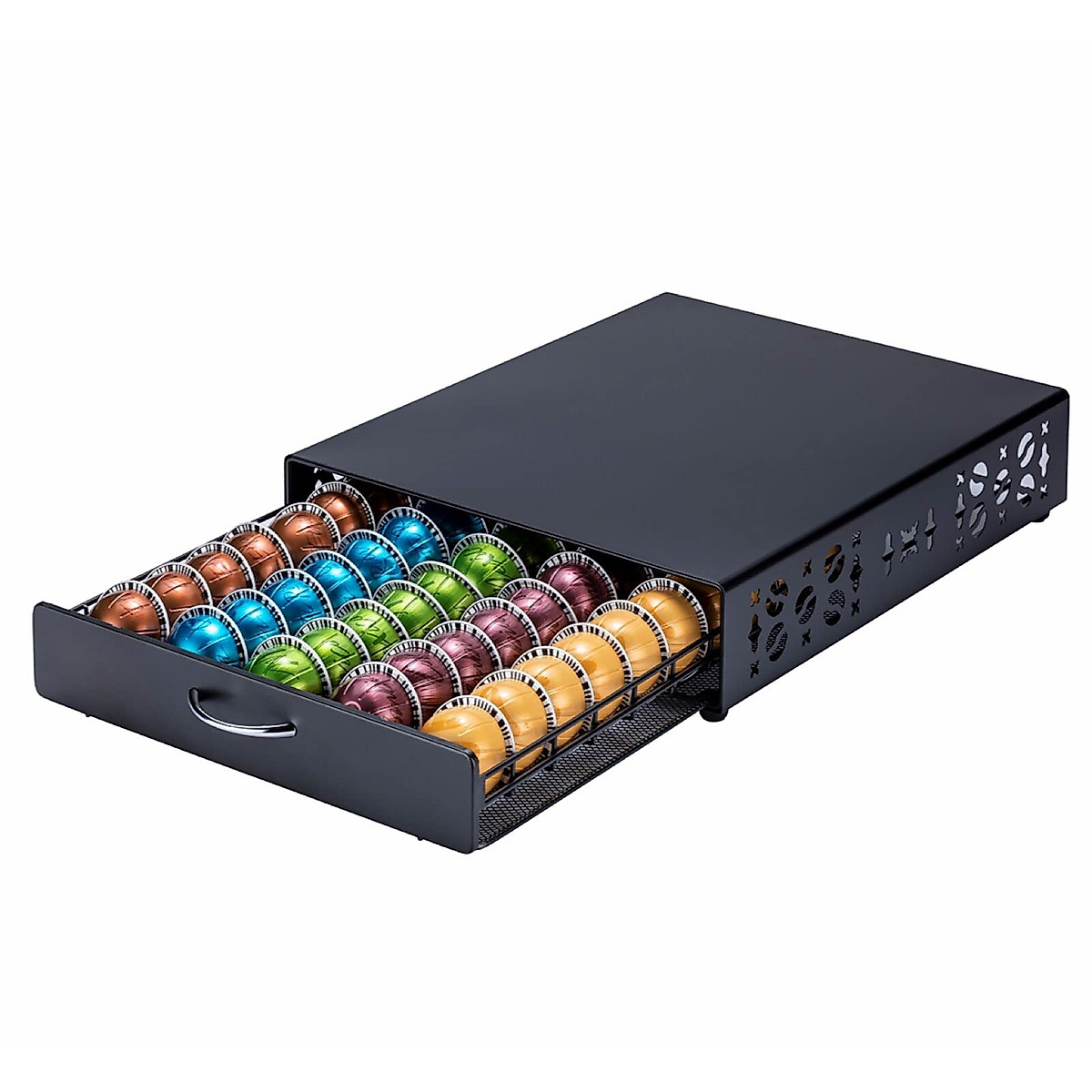 ZCDCP Nespresso Pod Holder Vertuo pod Storage Drawer Black Metal Coffee Pod Holder for Vertuoline Capsule Orgainzer 50 Pods