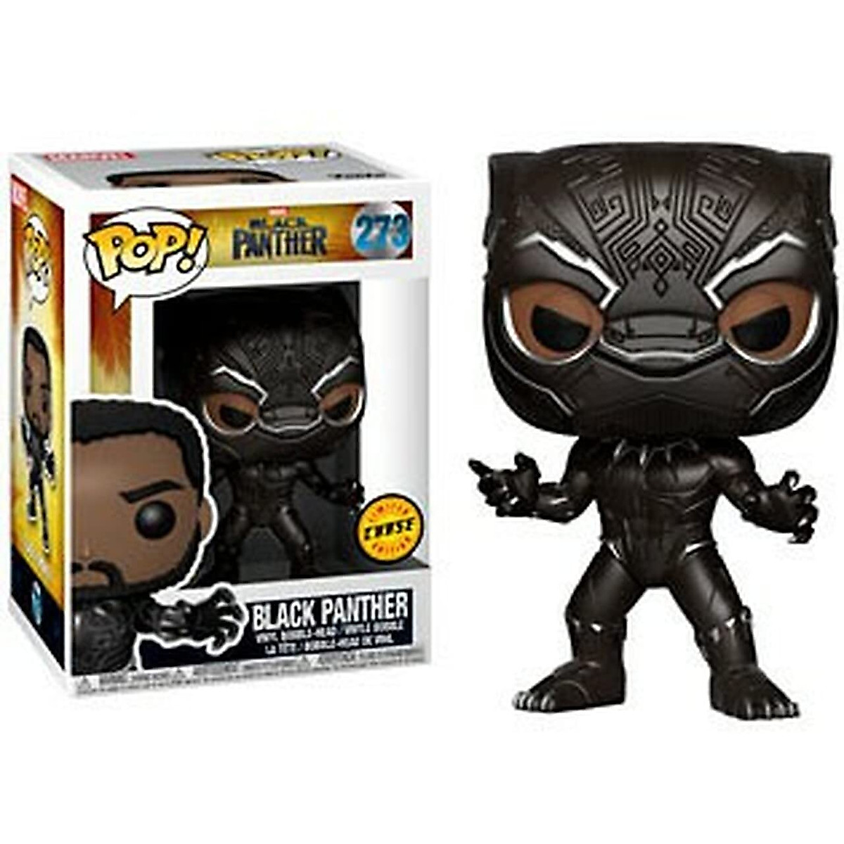 POP Marvel: Black Panther - Masked Black Panther Edition Chase Funko Pop! Vinyl Figure (Bundled with Compatible Pop Box Protector Case), Multicolored, 3.75 inches