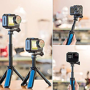 Extendable Mini Selfie Stick Tripod Two in One， Compatible with AKASO Gopro Hero 10/9/8/7/6/5 Various Action Camera and Cell Phone Accessories（Blue）
