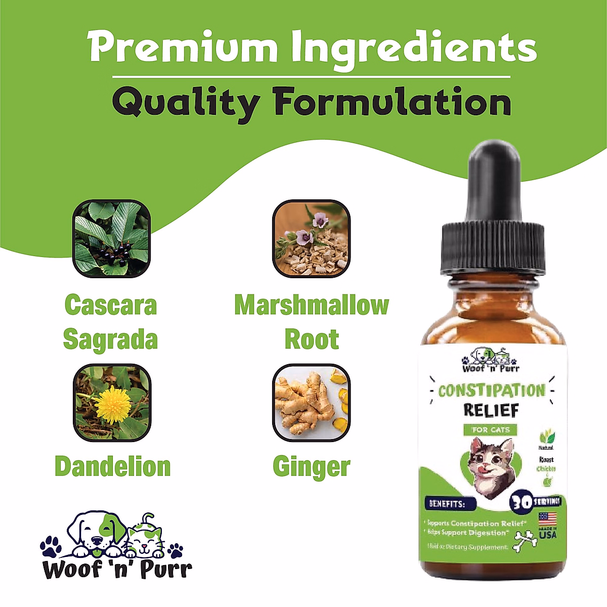 Woof 'n' Purr Constipation Relief for Cats - Cat Constipation Relief - Cat Laxative - Cat Laxative Constipation Relief - Constipation Relief for Cat - Cat Stool Softener - 1 fl oz - (1)