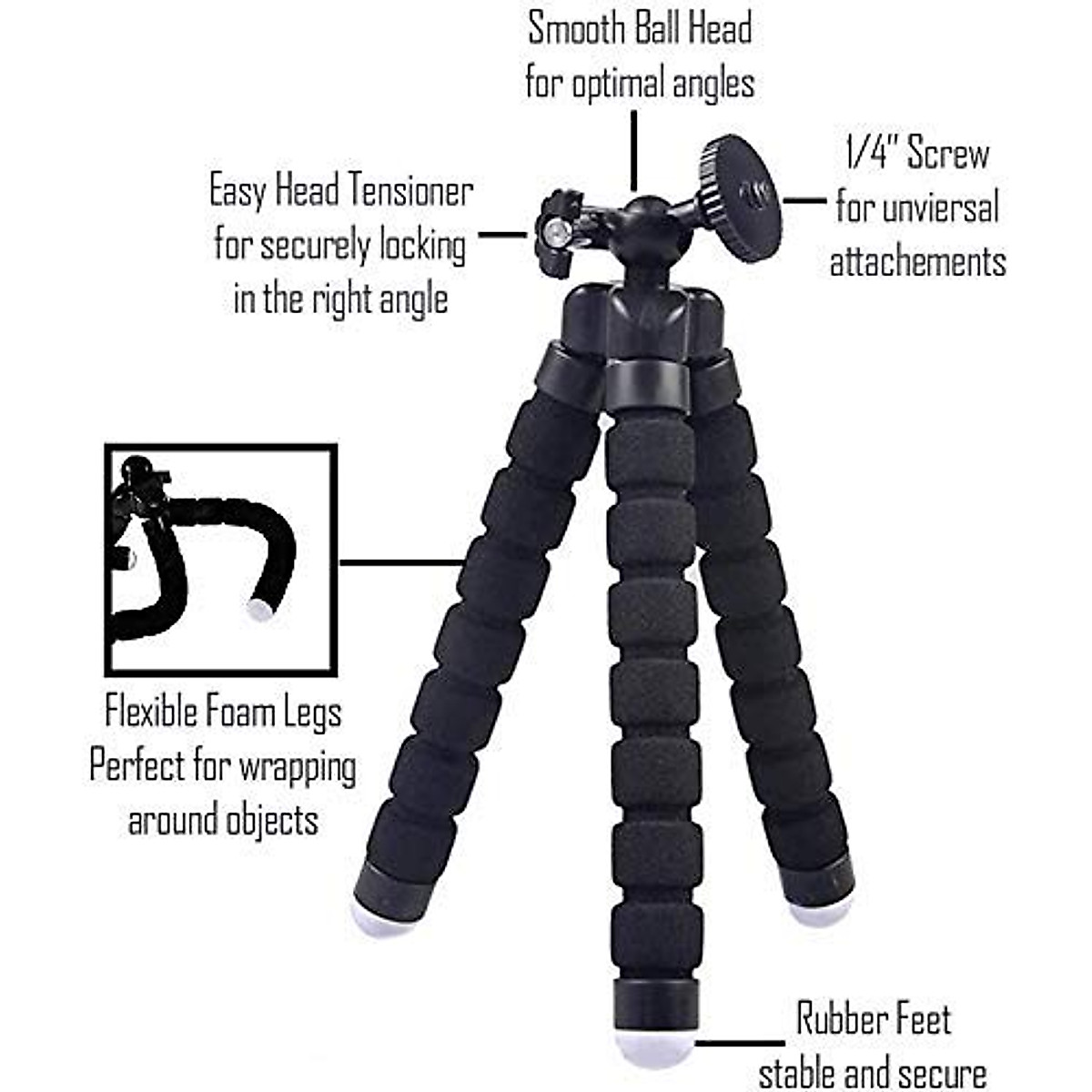 GearFend 6.5” Flexible Universal Tripod, Smartphone Tripod Mount Compatible with All Smartphones Plus Microfiber Cloth