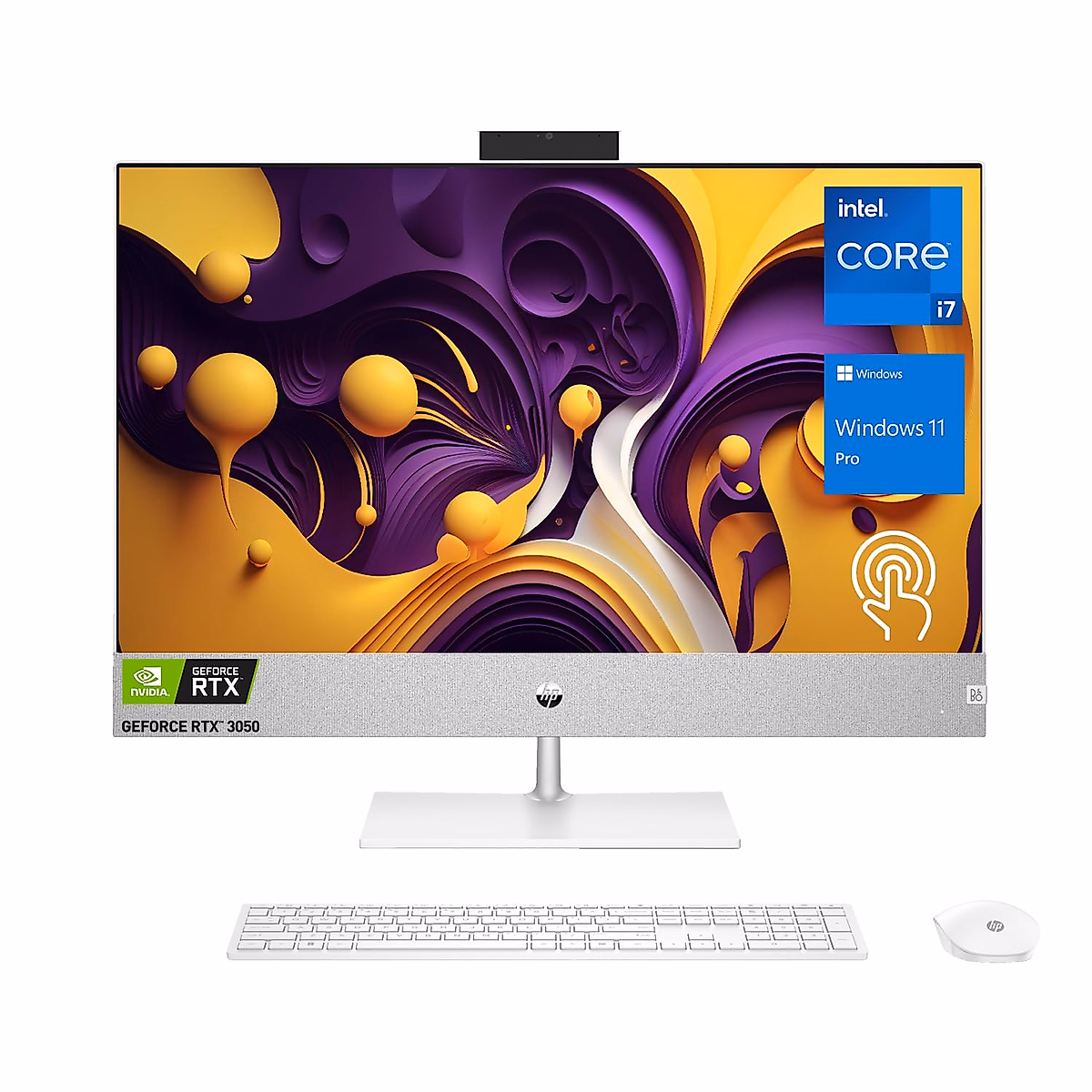 HP Pavilion 27 Business AIO Desktop, 27" FHD Touchscreen, Intel Core i7-13700T, NVIDIA RTX 3050, 32GB RAM, 1TB SSD, Webcam, HDMI, Wireless K&M, Wi-Fi 6, Windows 11 Pro