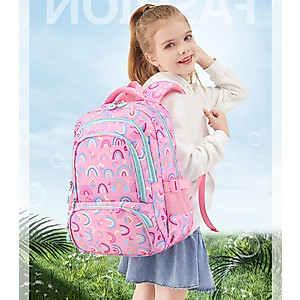 XLERHAZO School Backpack Lunch Bag Set Water Repellent Casual Daypack Lightweight Bookbags for Girls (Rainbow)