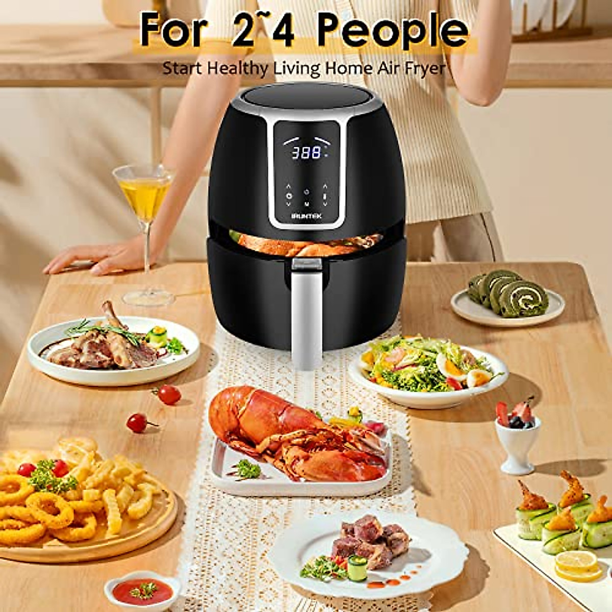 iRUNTEK Small 7-in-1 Air Fryer, 1400W 4 Quart Air Fryer for Healthy Cooking, Using Friendly, LED Display, Separate Non-stick Basket, Black