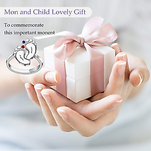 BAUMA AUTO Personalized Sterling Silver Mothers Ring with 2/3/4/5/6 Simulated Birthstones can Engraved Custom Name for Grandmother Mother Family Rings for Women Christmas (2 Stone-1)