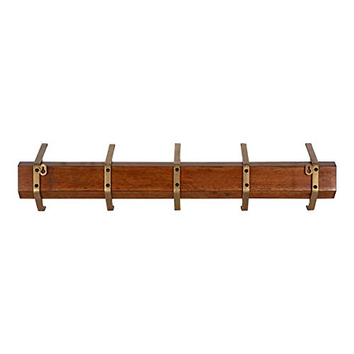 Kate and Laurel Rossmore Modern 5 Hook Shelf, Walnut and Gold, Mid-Century Coat Rack