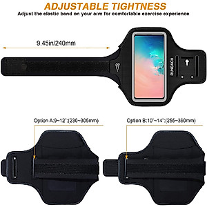 RUNBACH Armband for Samsung Galaxy S24/S23/S22/S21/S20/S10/S9/S8 up to 6.2", Water Resistant Running Exercise Gym Bag with Card Slot and Key Holder (Black)