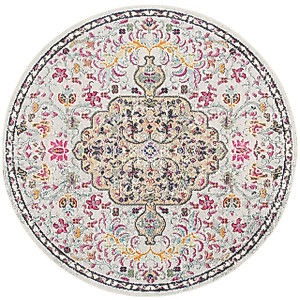 SAFAVIEH Madison Collection Area Rug - 5' Round, Grey & Gold, Boho Chic Medallion Distressed Design, Non-Shedding & Easy Care, Ideal for High Traffic Areas in Living Room, Bedroom (MAD447G)