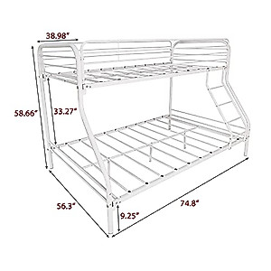 EMKK Twin Over Full Metal Bunk Bed with Ladder & Safety Guard Rails,Low Bunkbeds w/Sturdy Steel Slat Support, for Kids Teens Adults,Space Saving, No Box Spring Need
